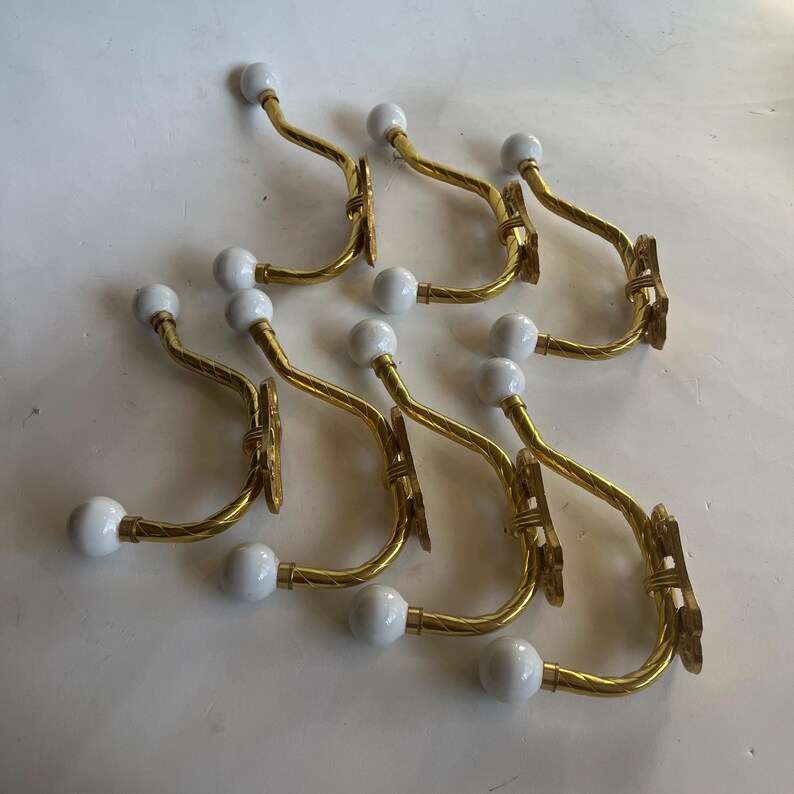 Vintage Brass Coat Hooks With White Porcelain Ceramic Ball Ends Brass ...