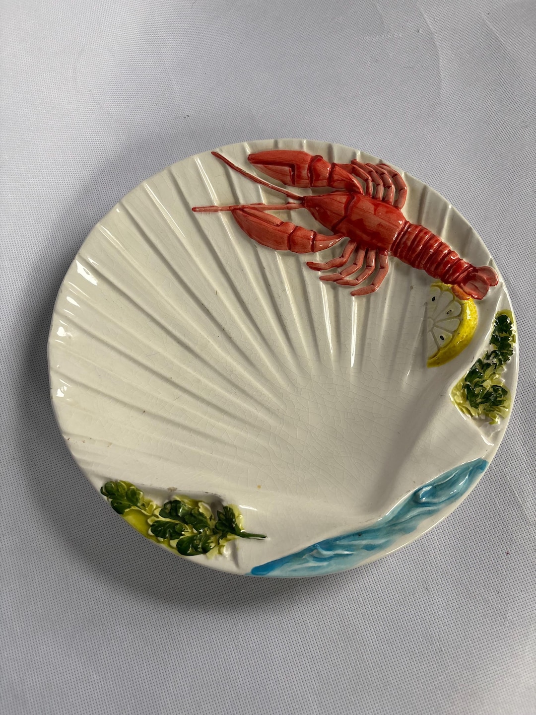 Vintage Bassano Style Seafood Lobster Plate Rare Italian Seafood ...