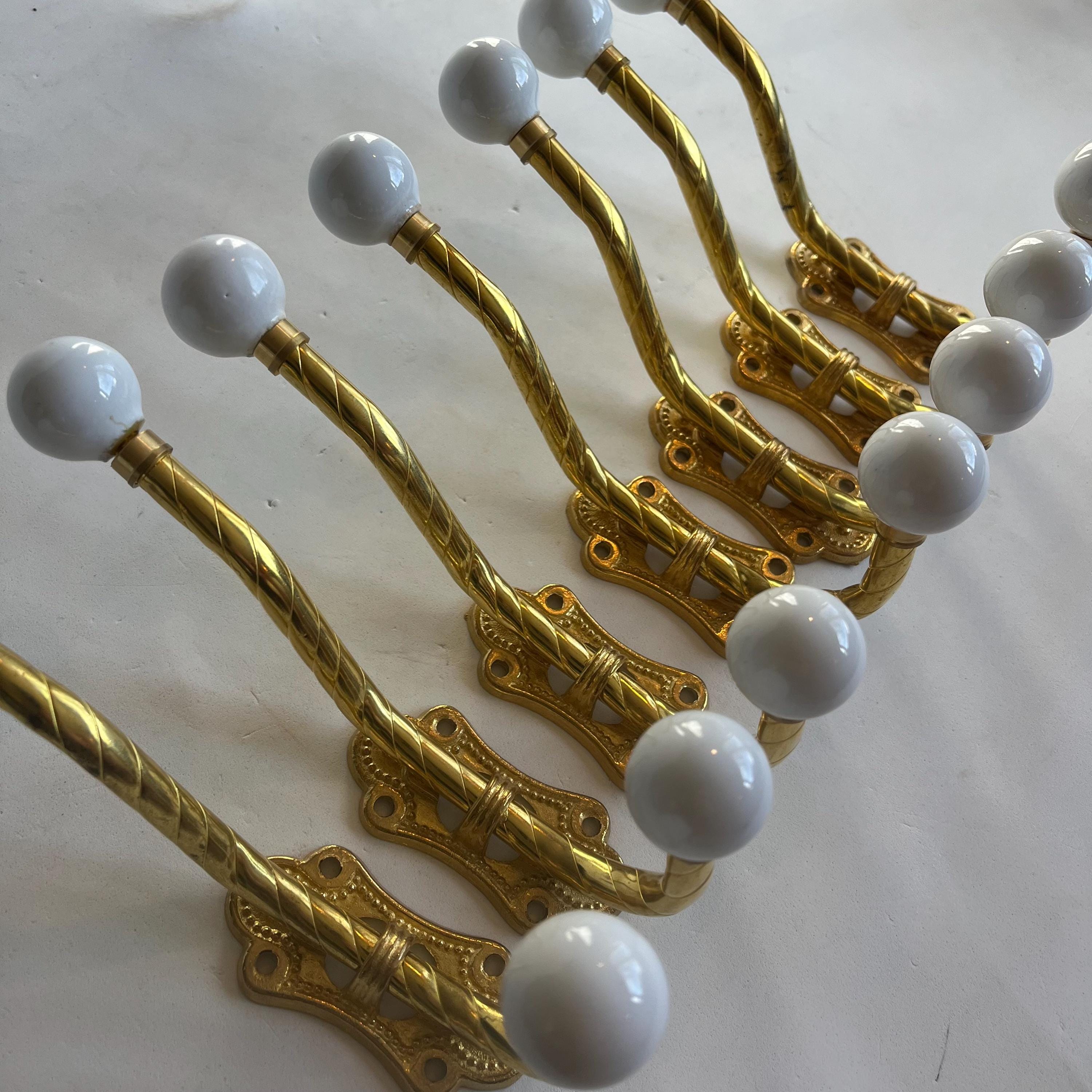 Vintage Brass Coat Hooks With White Porcelain Ceramic Ball Ends Brass ...