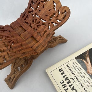 Vintage Ornate Hand-carved Wood Collapsible Book Rack / Recipe Book ...