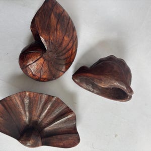 Vintage Collection of Solid Wood Hand Carved Shell Sculptures - One of ...