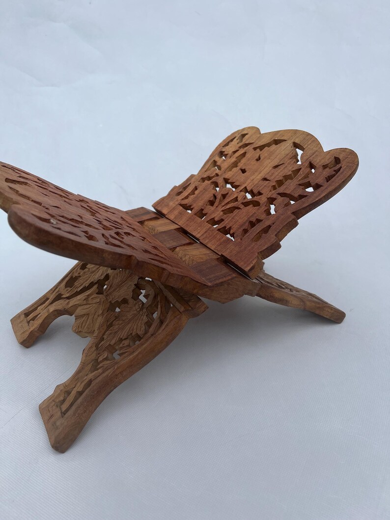 Vintage Ornate Hand-carved Wood Collapsible Book Rack / Recipe Book ...