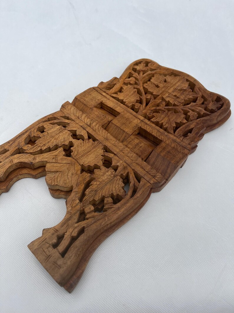 Vintage Ornate Hand-carved Wood Collapsible Book Rack / Recipe Book ...