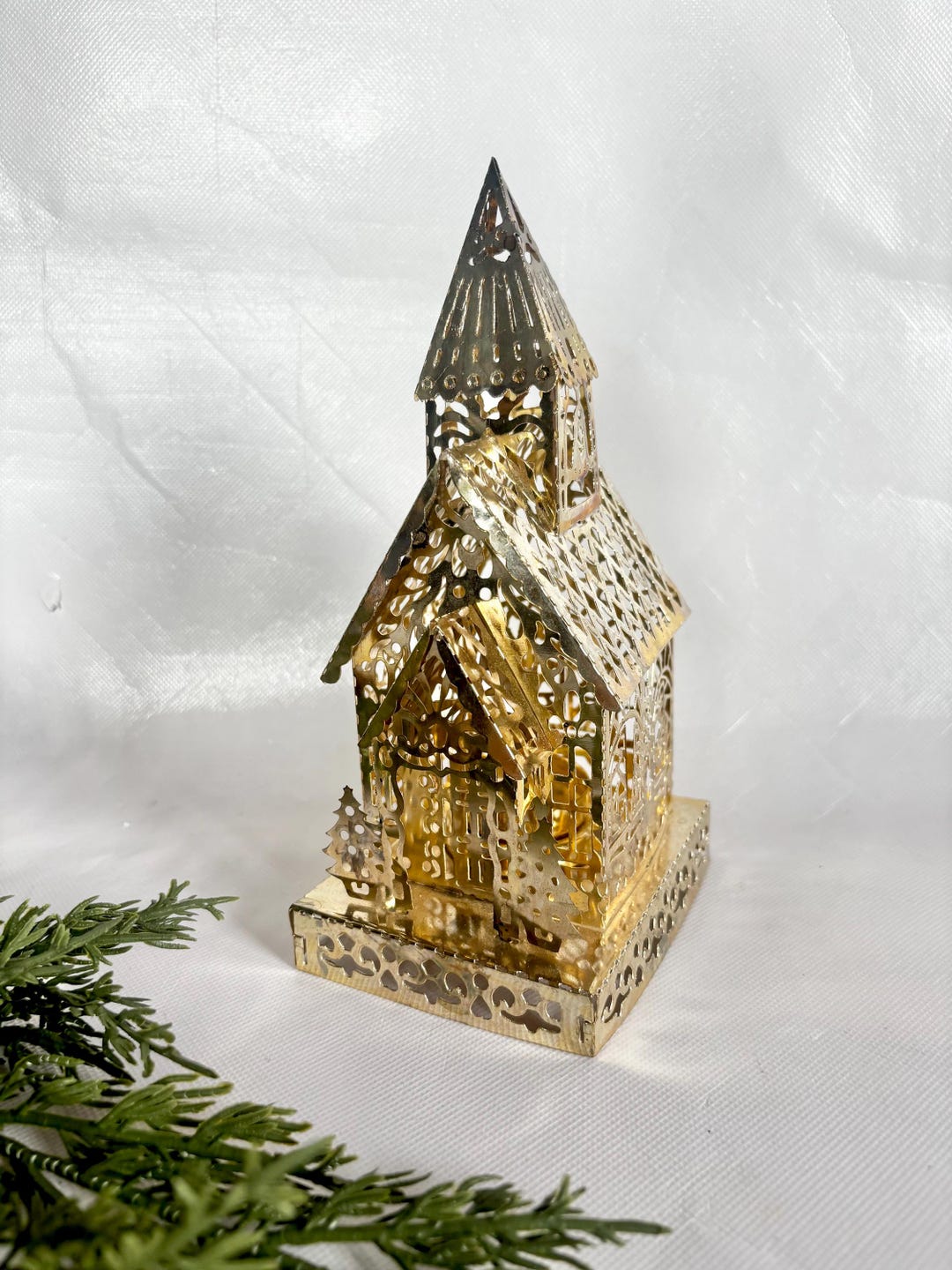 Vintage Gold Christmas Candle Holder Lantern House With Gold Filigree ...