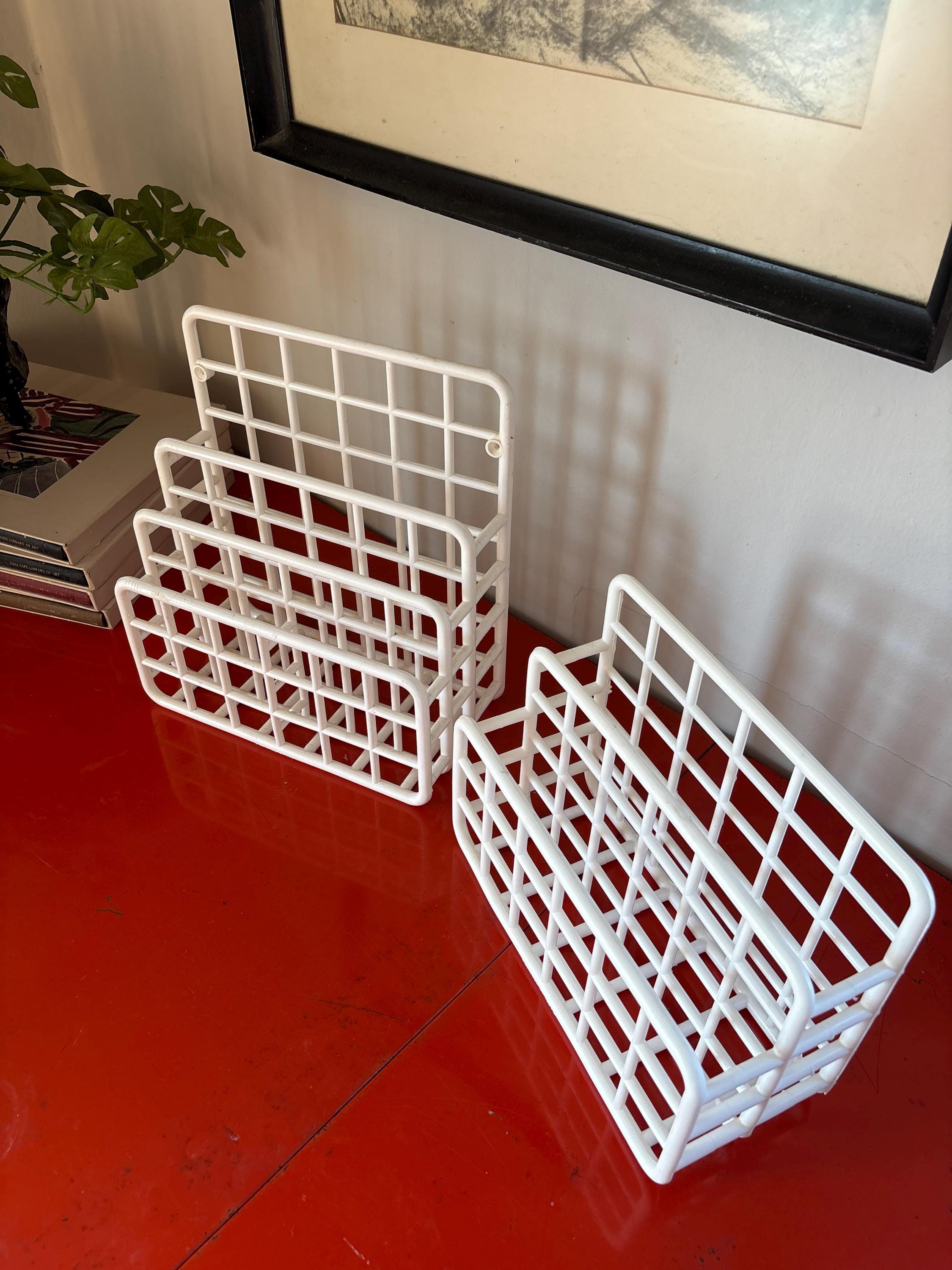 Pair / Two Vintage Yaffa 80s Plastic Modular Grid White Yaffa ...