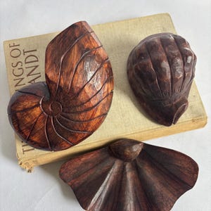 Vintage Collection of Solid Wood Hand Carved Shell Sculptures - One of ...