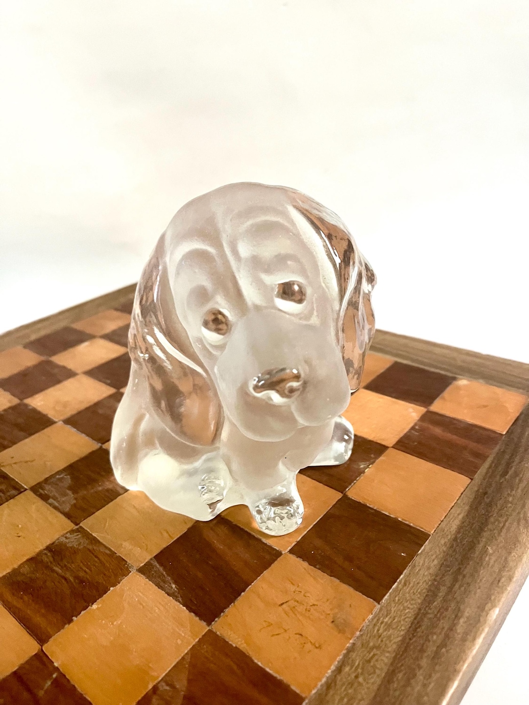 Vintage Viking Glass Heavy Clear Dog Bookend or Paperweight, Bassett ...