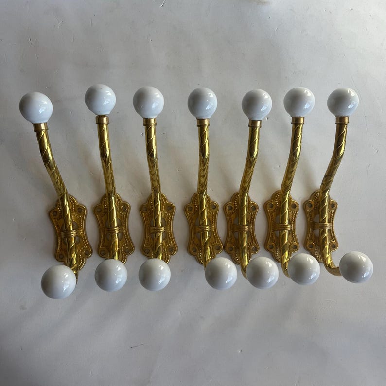 Vintage Brass Coat Hooks With White Porcelain Ceramic Ball Ends Brass ...