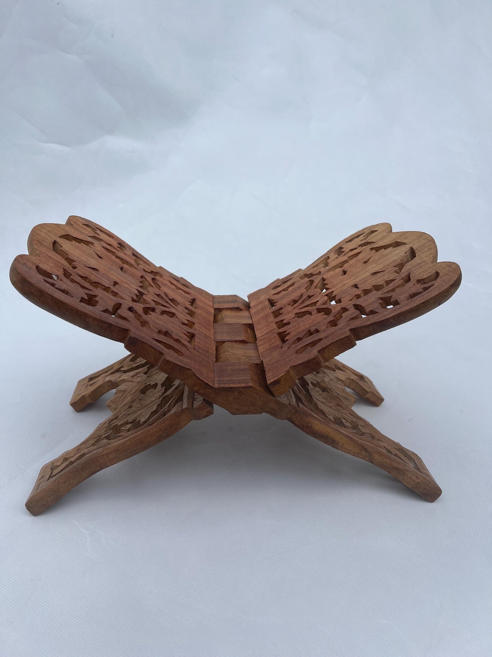 Vintage Ornate Hand-carved Wood Collapsible Book Rack / Recipe Book ...