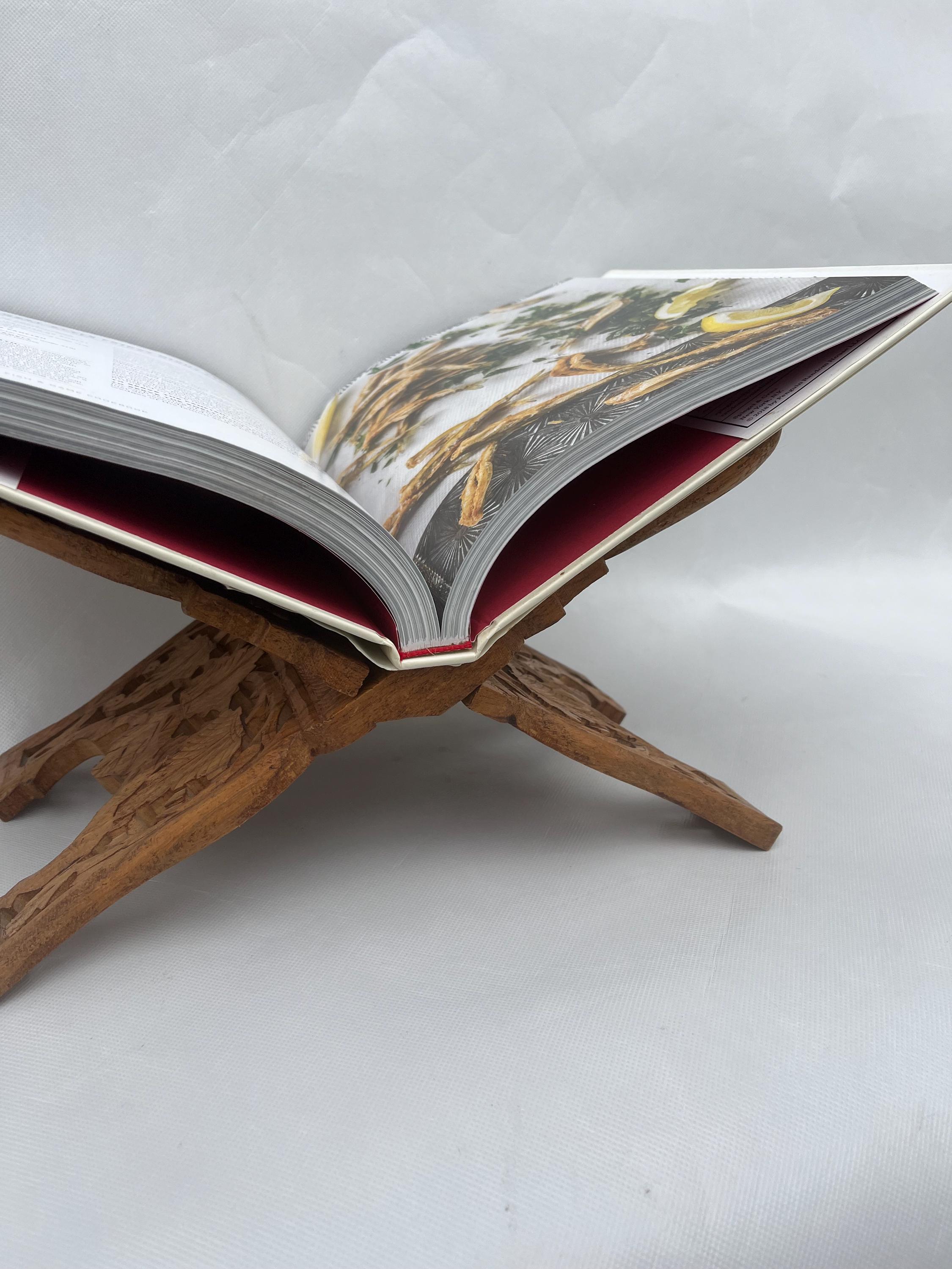 Vintage Ornate Hand-carved Wood Collapsible Book Rack / Recipe Book ...