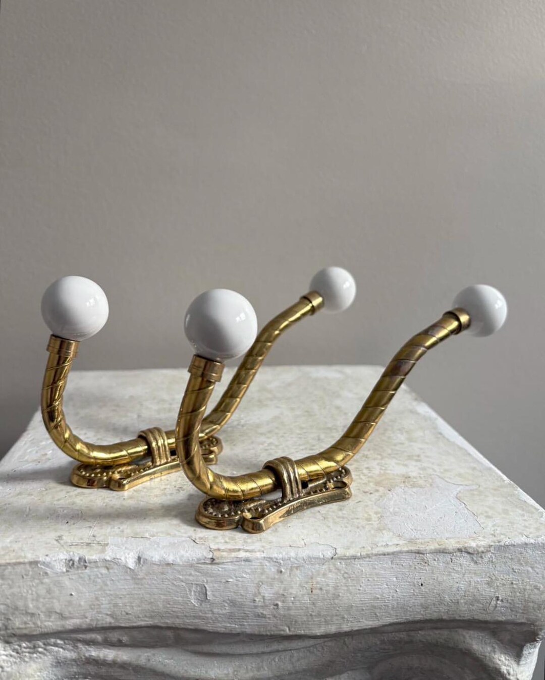 Vintage Brass Coat Hooks With White Porcelain Ceramic Ball Ends Brass ...