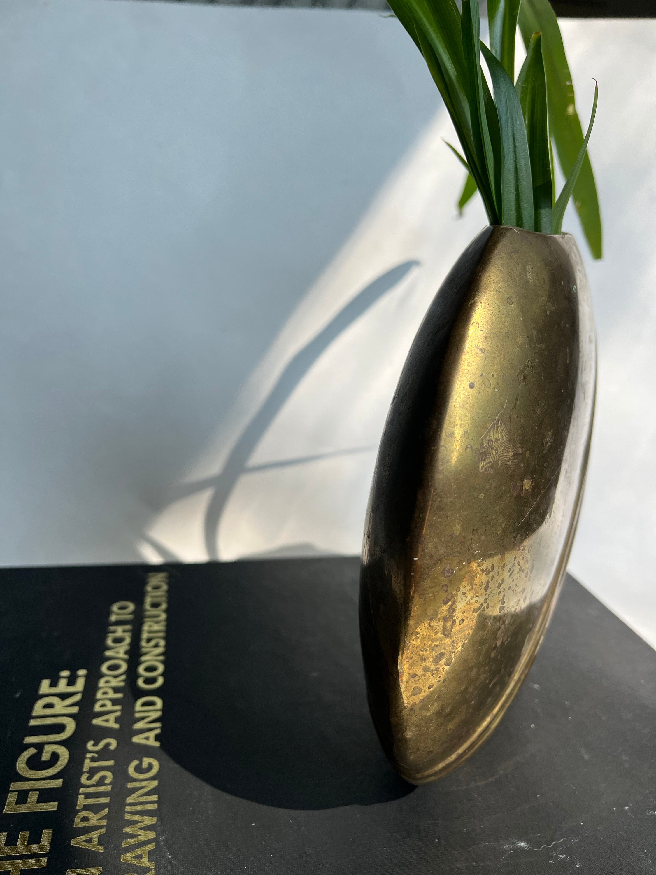 Large Round Brass 80s Disc Vase by Dolbi Cashier, Art Deco Revival ...