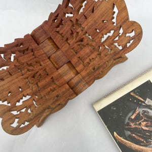 Vintage Ornate Hand-carved Wood Collapsible Book Rack / Recipe Book ...