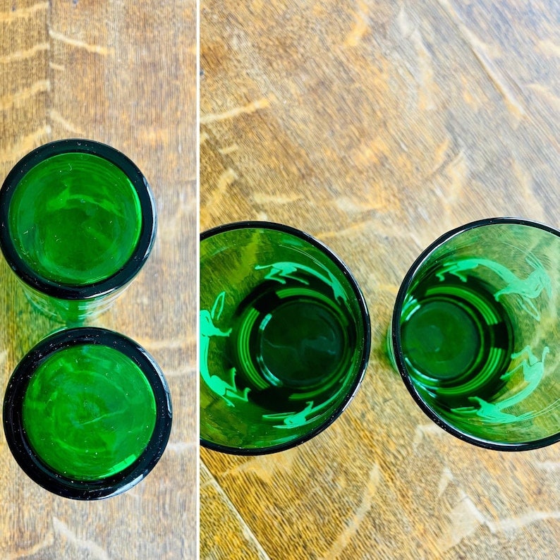 Vintage Mid Century Modern Antelope Gazelle Green Tom Collins Glasses ...
