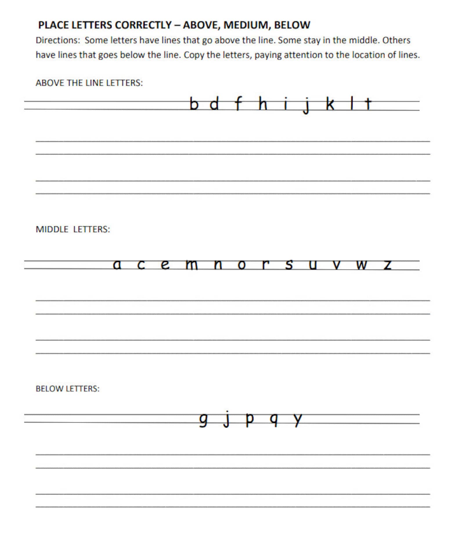 Printable Handwriting Worksheets 11 Pages letters, Placement of Letters ...