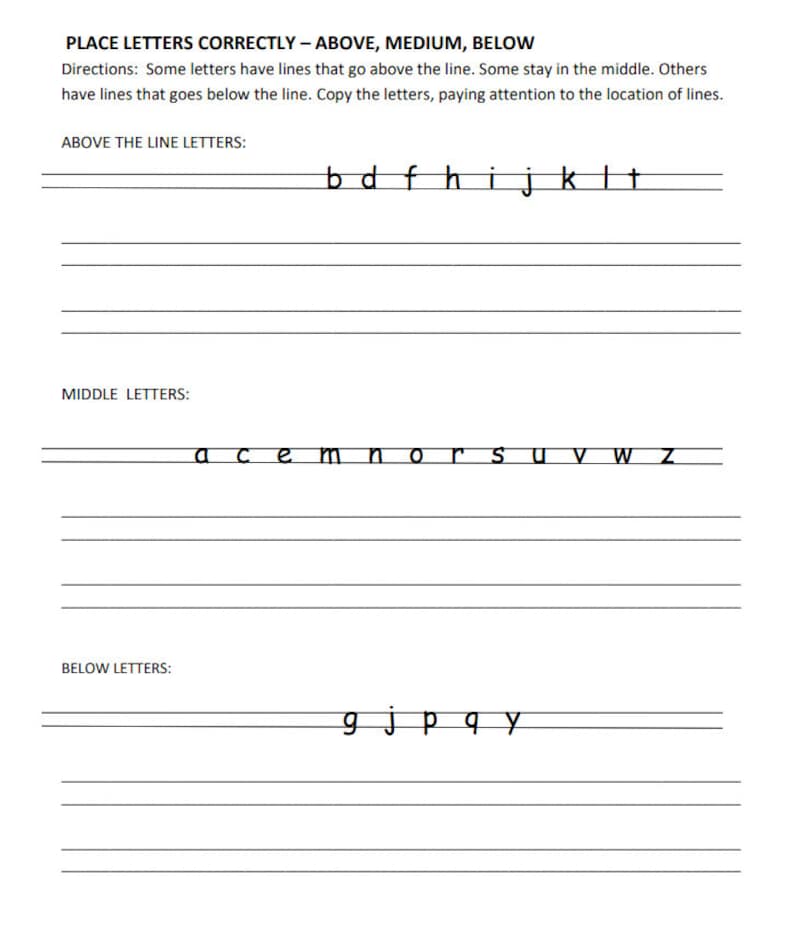 Printable Handwriting Worksheets 11 Pages (letters, Placement of ...
