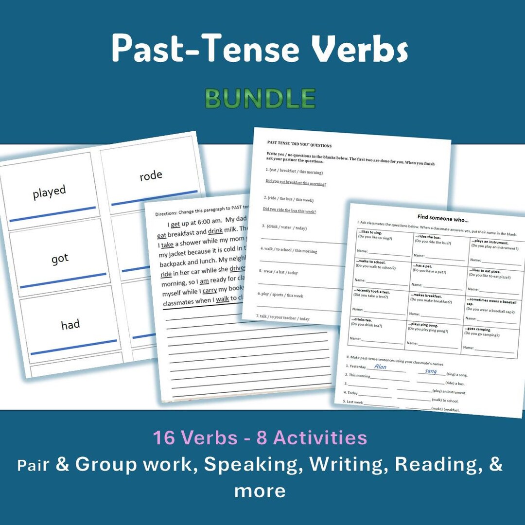 Past Tense Verbs Activities Bundle for ESL ELL Language Arts - Etsy