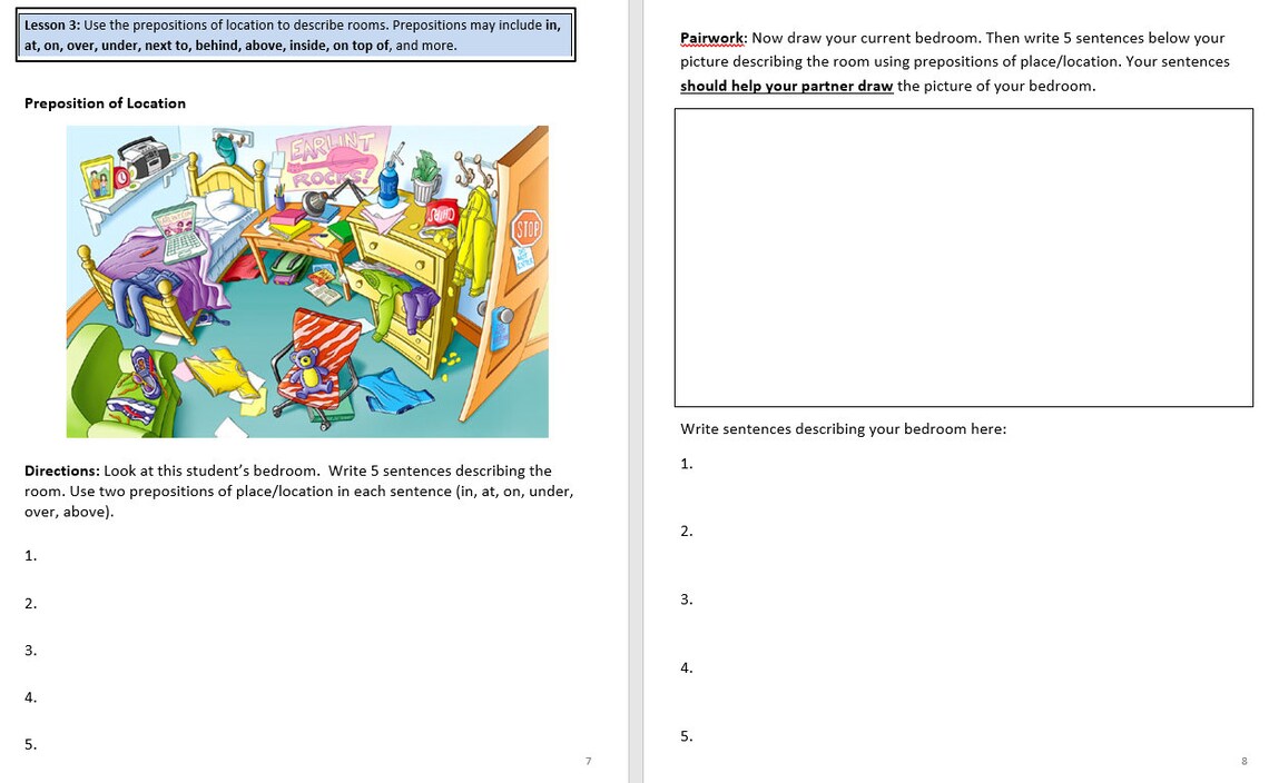 ESL English Preposition Activities Kid Through Adult Printable - Etsy