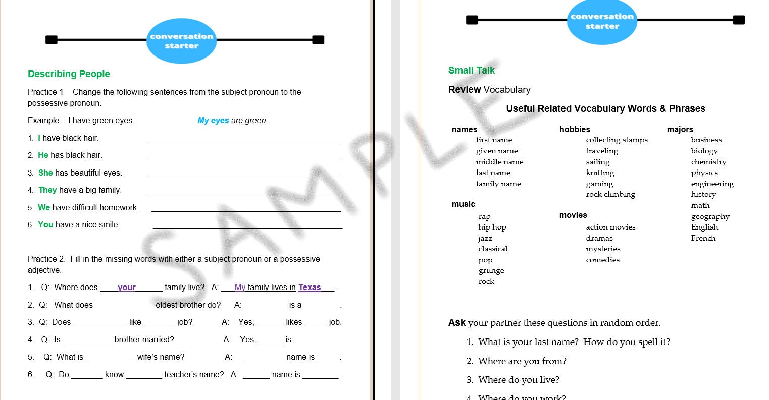 Printable ESL English Lessons, Bundle, Conversation Starters, Adult ESL ...