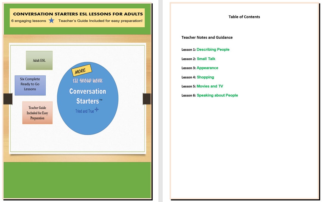 Printable ESL English Lessons, Bundle, Conversation Starters, Adult ESL ...