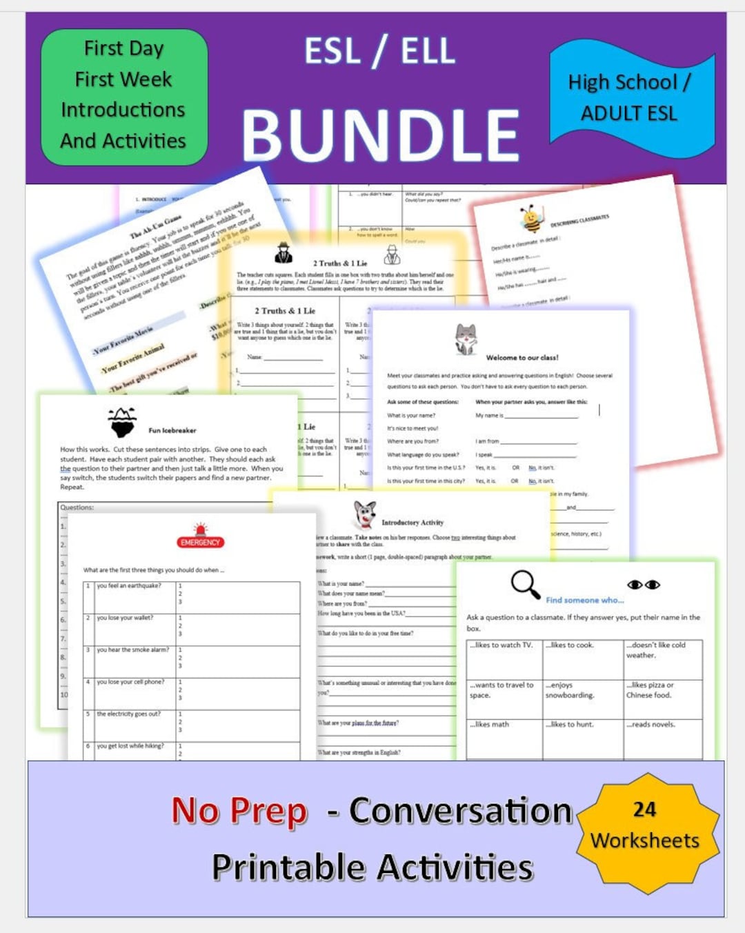 Printable ESL Conversation Lessons for First Day or First Week - Giant ...
