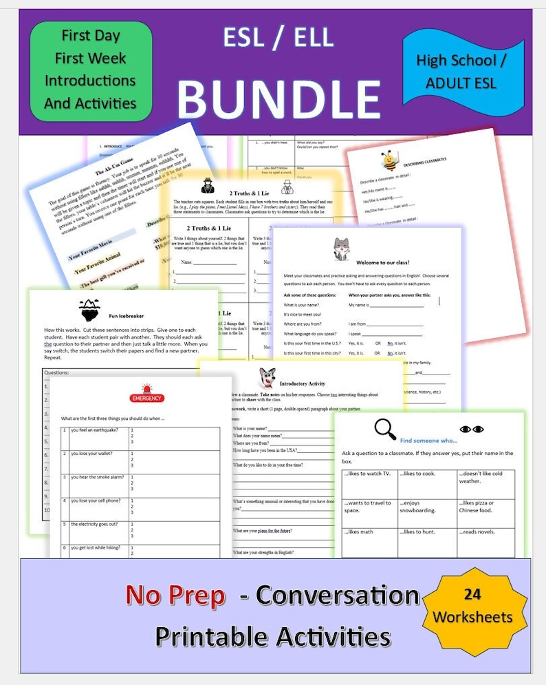 Printable ESL Conversation Lessons for First Day or First Week - Giant ...