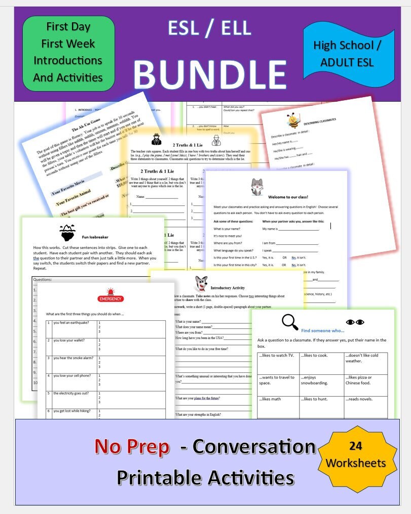 Printable ESL Conversation Lessons for First Day or First Week - Giant ...