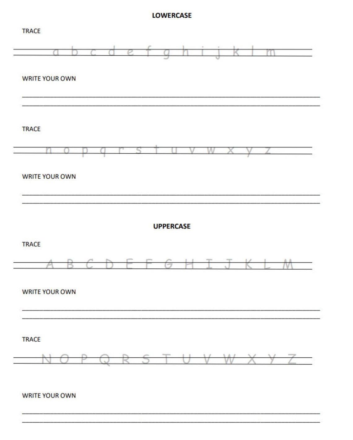 Handwriting Practice Worksheets, Letter Placement, Middle School to ...