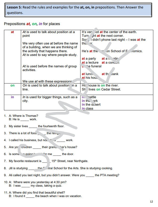 ESL English Preposition Activities Kid Through Adult Printable PDF - Etsy