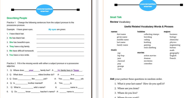 Printable ESL English Lessons Bundle Conversation Starters - Etsy