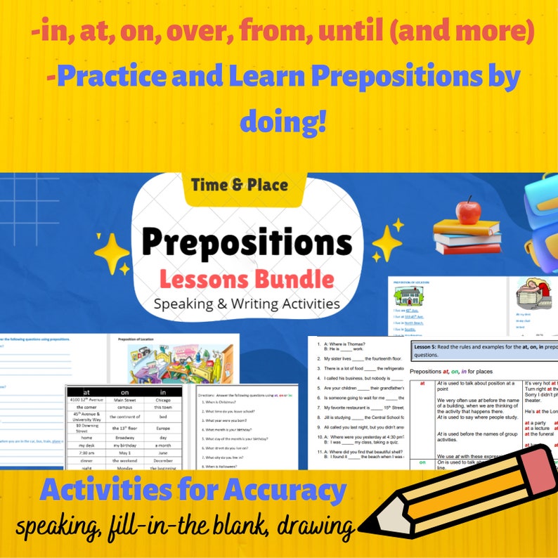 ESL English Preposition Activities Kid Through Adult Printable PDF - Etsy