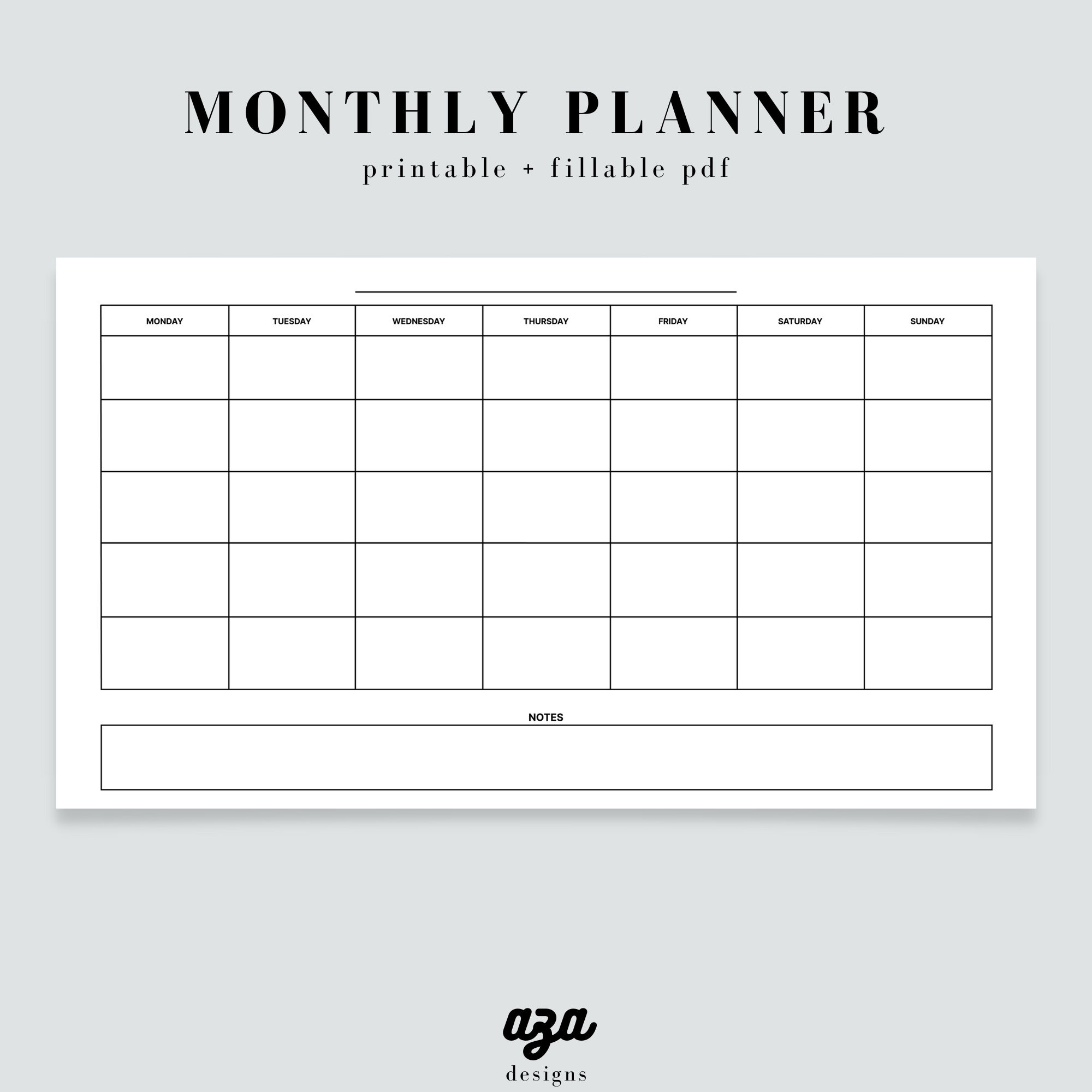 Monthly Planner, Printable Planner, Fillable Planner, Instant Download ...