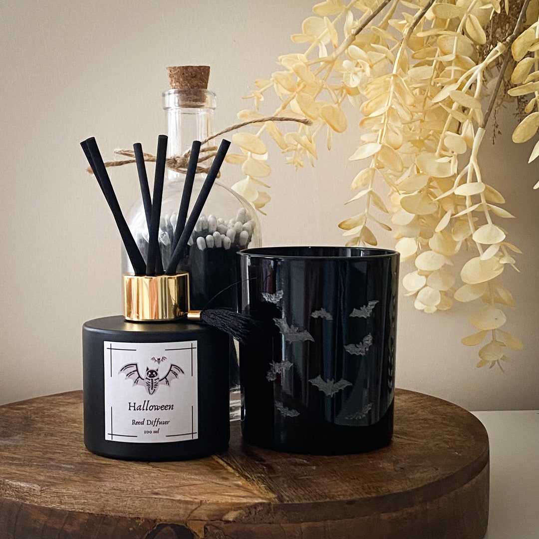 Halloween Diffuser & Candle Gift Set, Spooky Home Decor, Black Candle ...