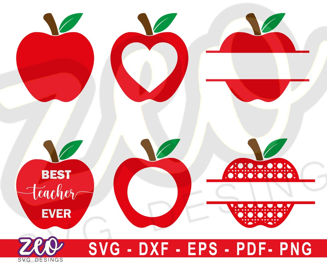 Split Apple Monogram SVG L Apple Name Frame SVG L Scholl SVG L Teacher ...