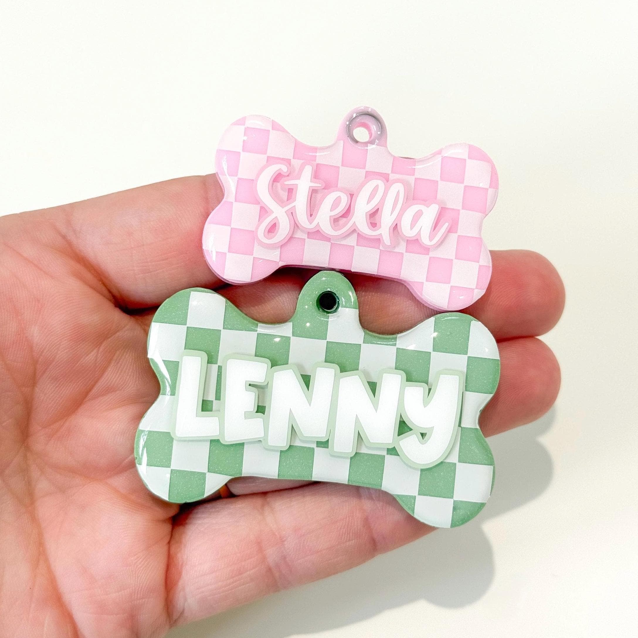 Custom Checkered Resin Dog Tag, Design Your Own Dog Tag, Custom Pet ID ...