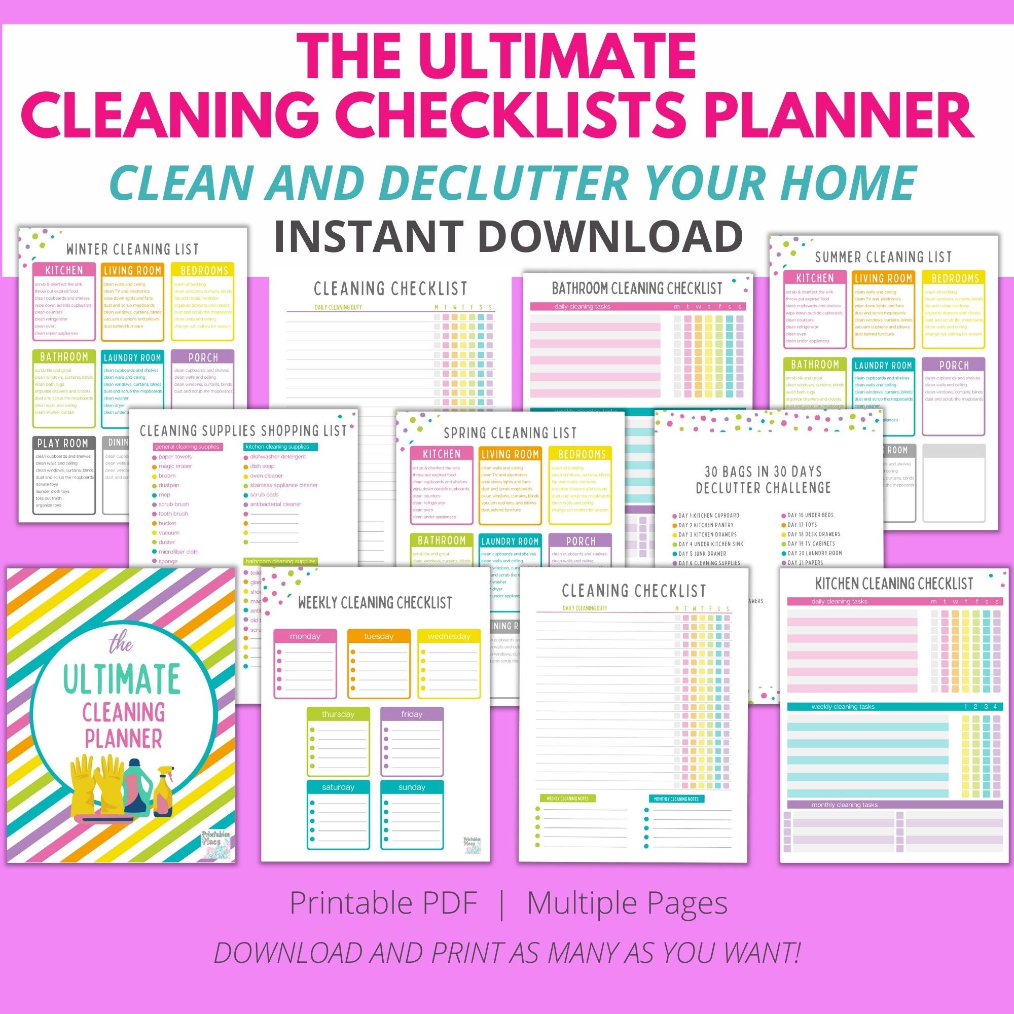 Printable Cleaning Checklist Planner | Daily, Weekly, and Seasonal ...