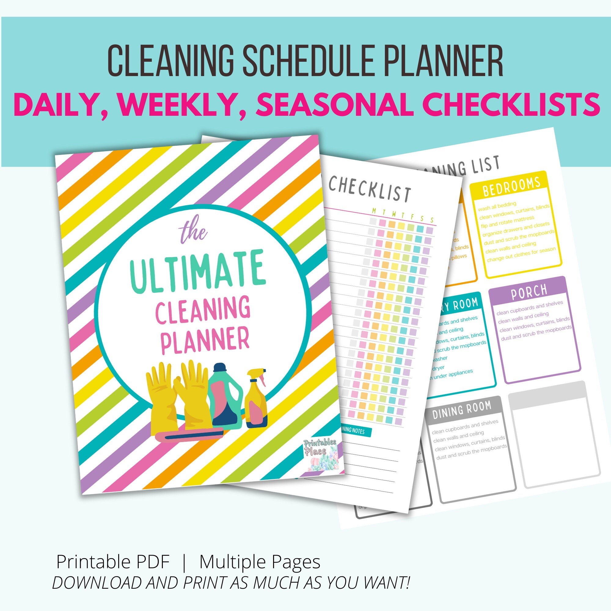 Printable Cleaning Checklist Planner | Daily, Weekly, and Seasonal ...