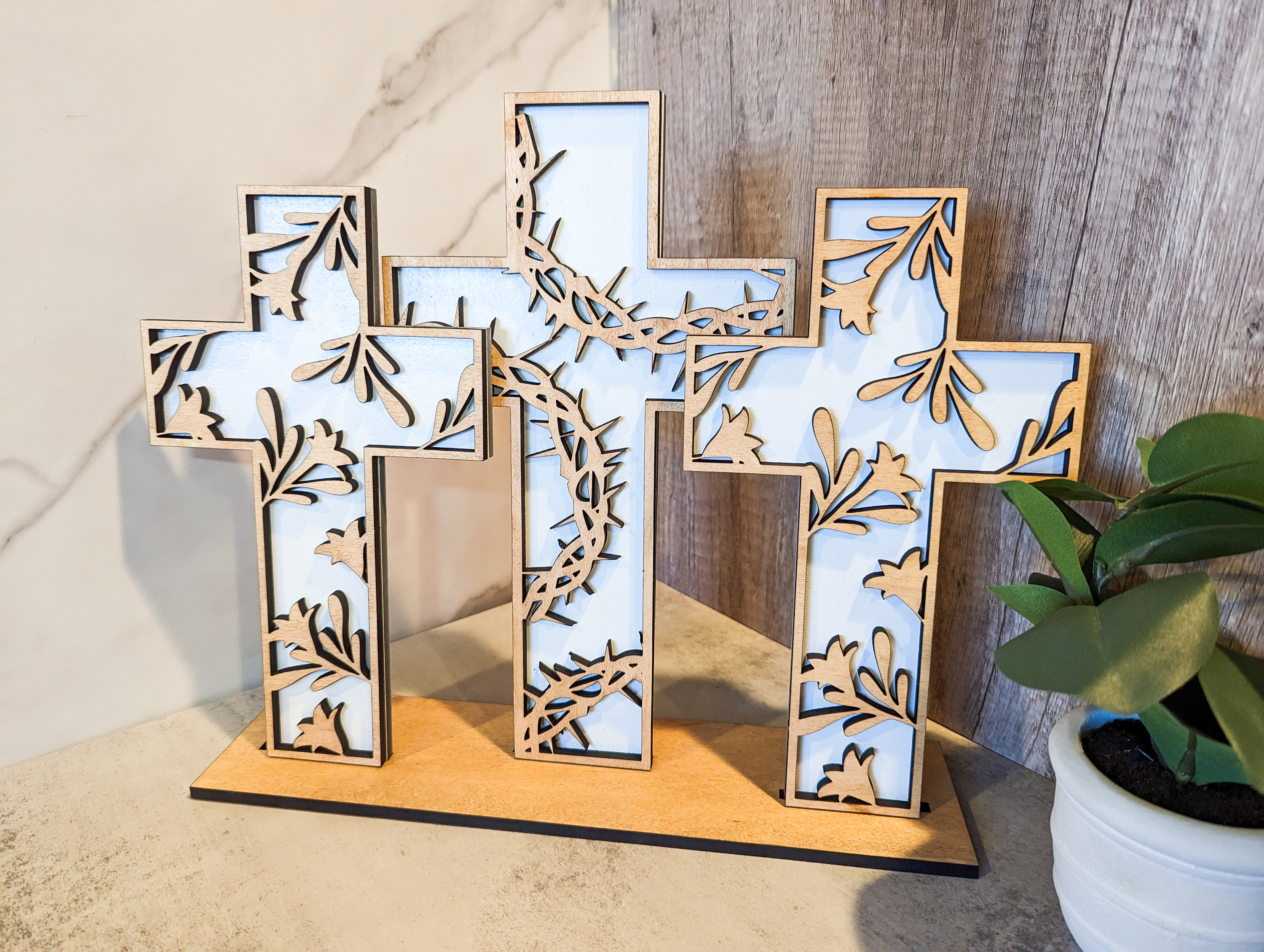Set of 3 Laser-cut Crosses, Standing Crosses, Easter Décor, Christian ...