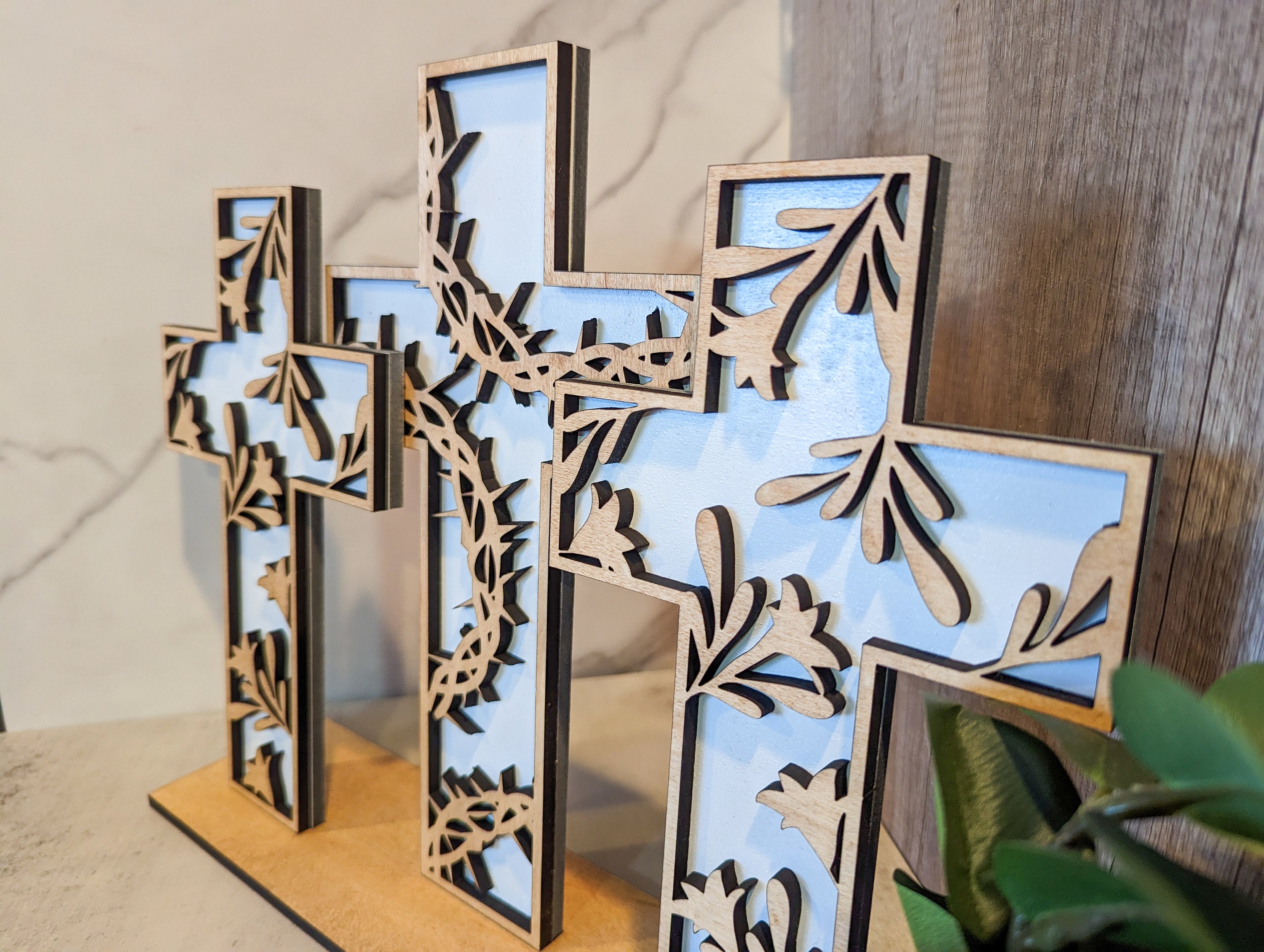 Set of 3 Laser-cut Crosses, Standing Crosses, Easter Décor, Christian ...