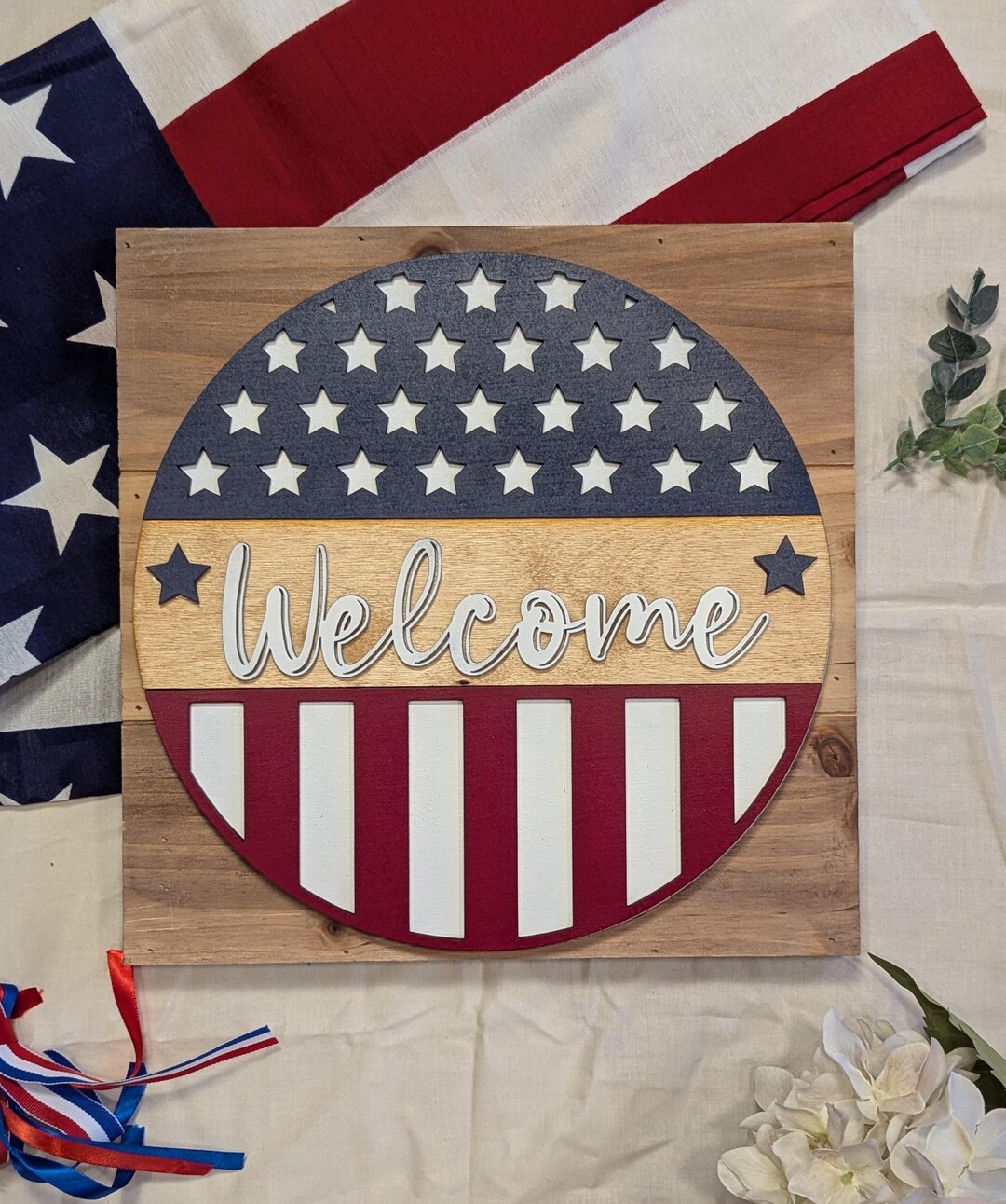 Welcome Sign, Patriotic Welcome Sign, Flag Welcome Sign, 4th of July ...