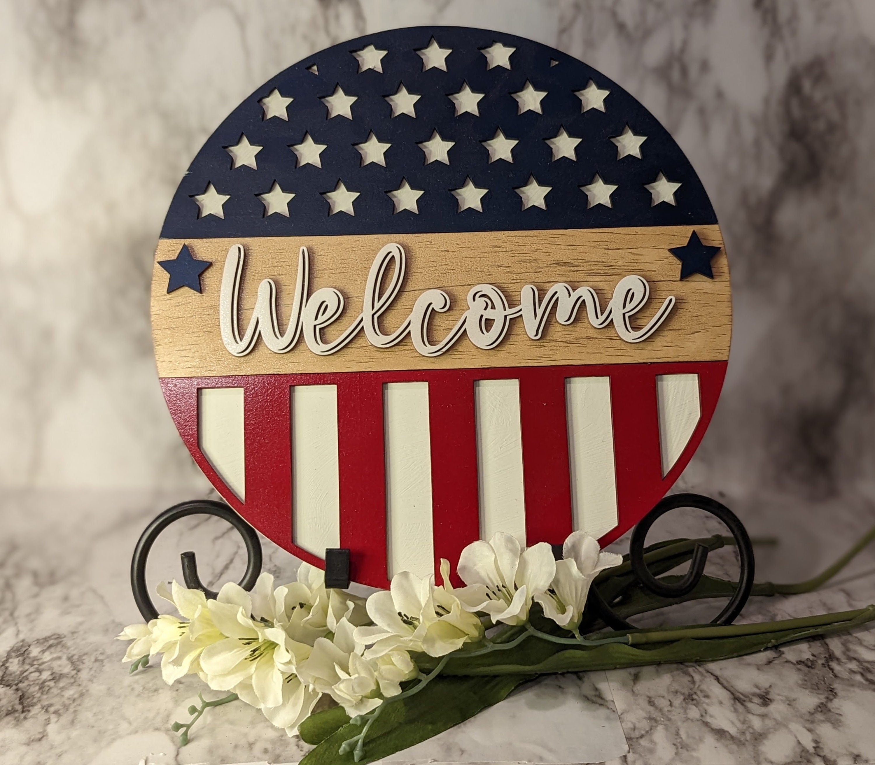 Welcome Sign, Patriotic Welcome Sign, Flag Welcome Sign, 4th of July ...