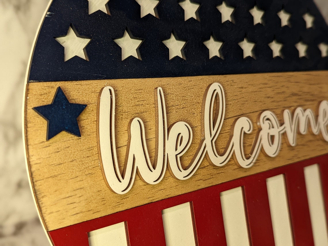Welcome Sign, Patriotic Welcome Sign, Flag Welcome Sign, 4th of July ...