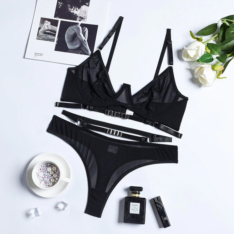 Black Sheer Underwear Set Sexy Lingerie Etsy