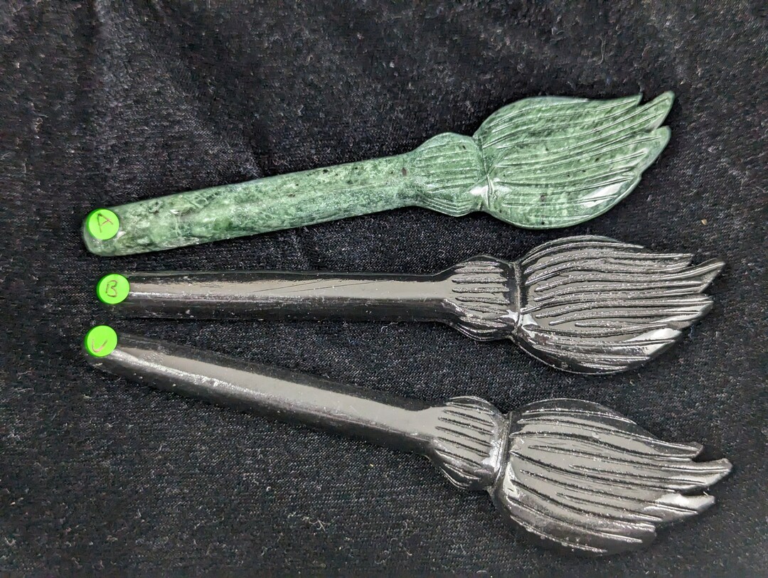 Hand Carved Black Jade Witch's Broom ~ Green Serpentine Witch's Broom ...