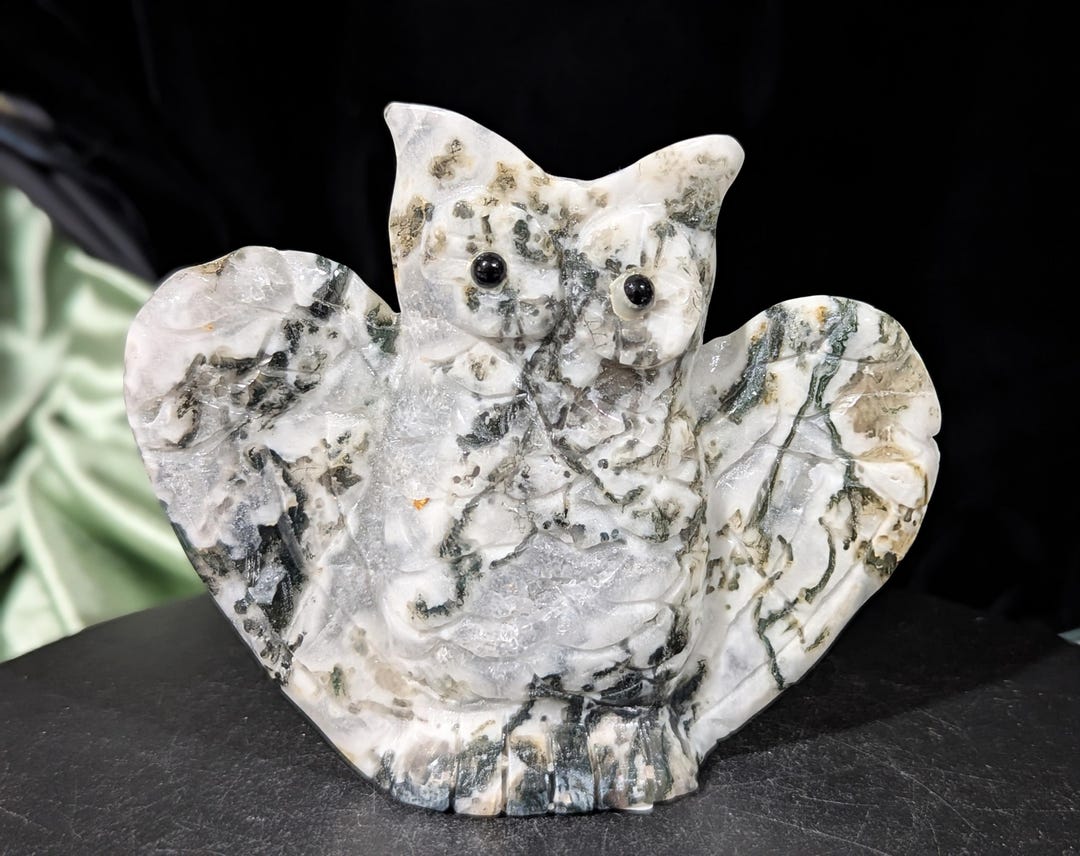 Hand Carved Moss Agate Owl Figurine ~ Crystal Owl ~ Stone Owl - Etsy