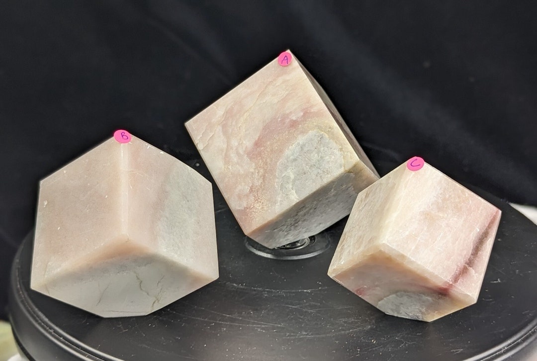 Natural Pink Opal Floating Cube ~ Reiki Crystal Cube ~ Free Standing ...