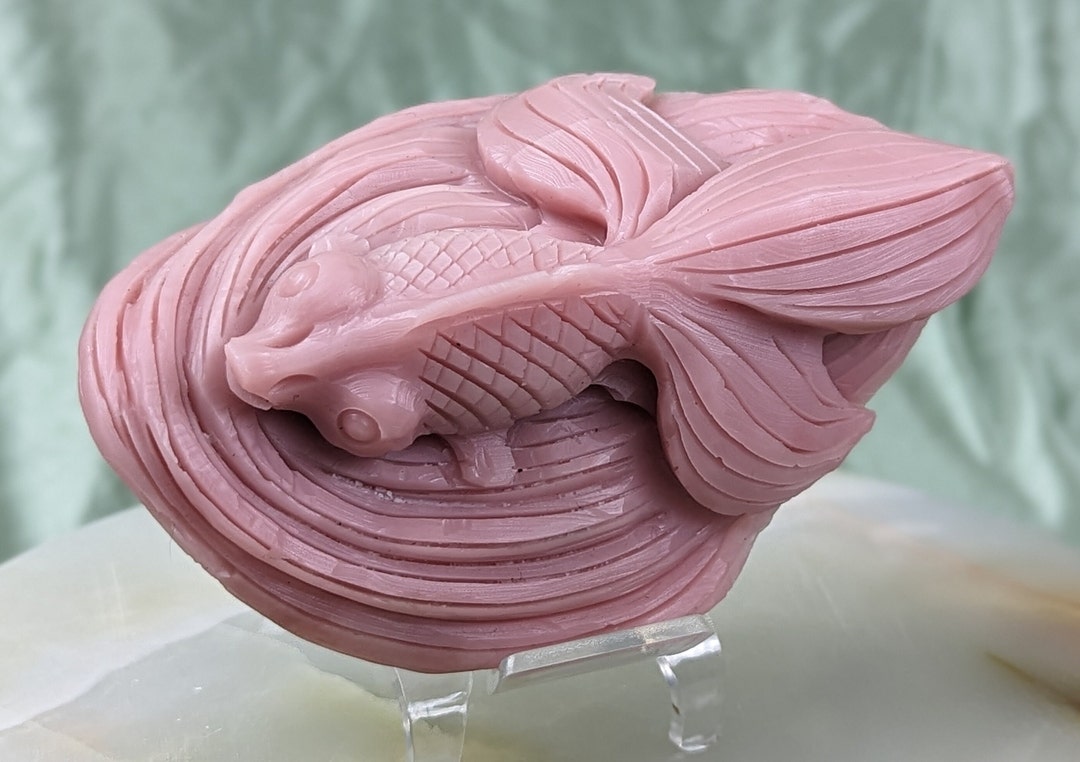 Pink Opal Goldfish Figurine ~ Pink Crystal Goldfish ~ Goldfish Carving ...