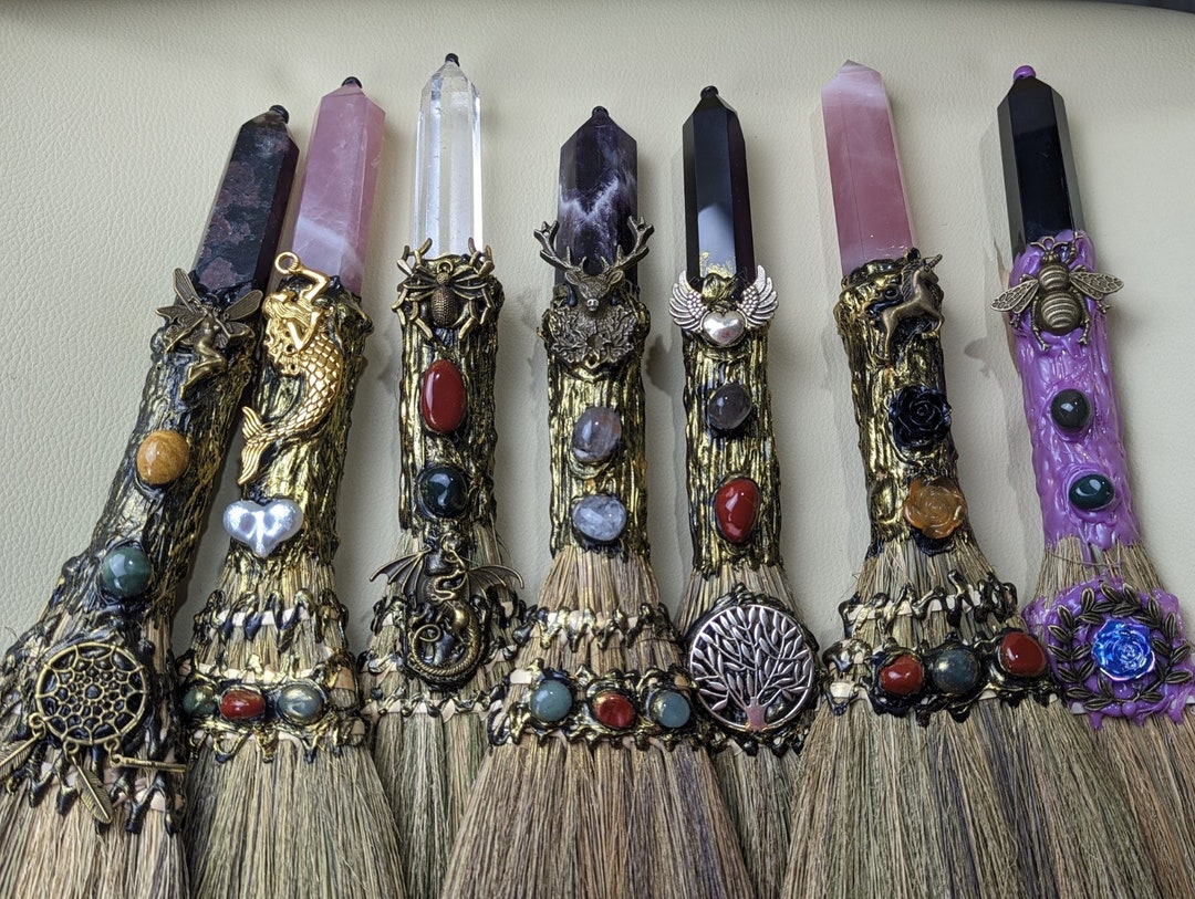 Crystal Point Altar Broom With Charms and Tumbles Protection Broom ...