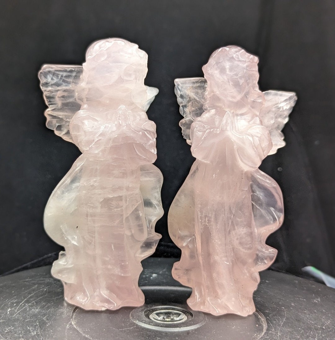 Hand Carved Rose Quartz Angel Figurines ~ Pink Crystal Angel - Etsy