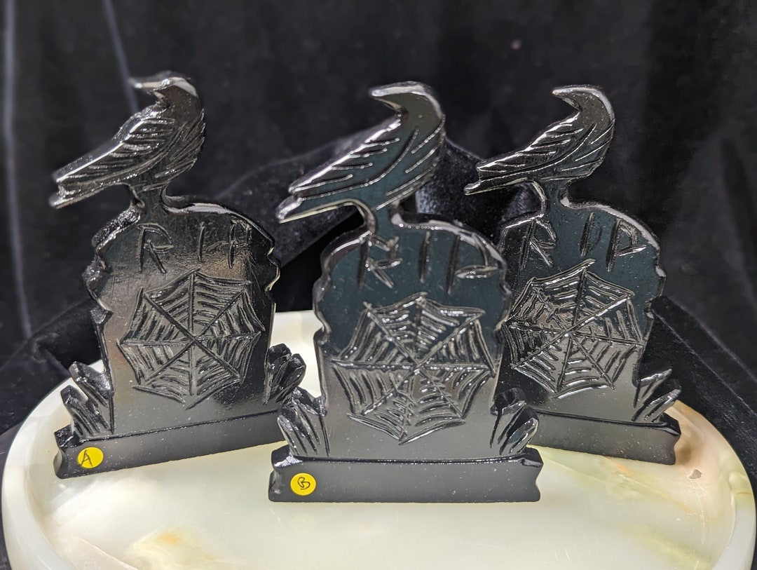 Natural Black Jade Raven on Tombstone Carving Halloween - Etsy